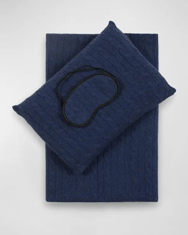 Sofia Cashmere Cashmere Cable-knit Travel Set - Blue