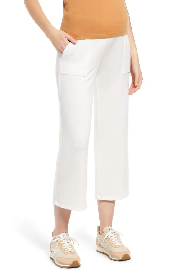 MATERNAL AMERICA Wide Leg Crop Maternity Pants - Dove