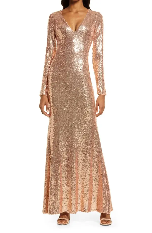 rose gold long sleeve dress Rose Gold Princess sequin gown | Dress main image 0
