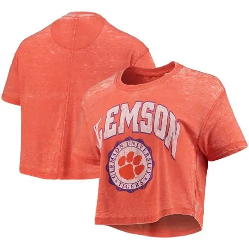 PRESSBOX Clemson Tigers Edith Vintage Burnout Crop T-shirt - Orange