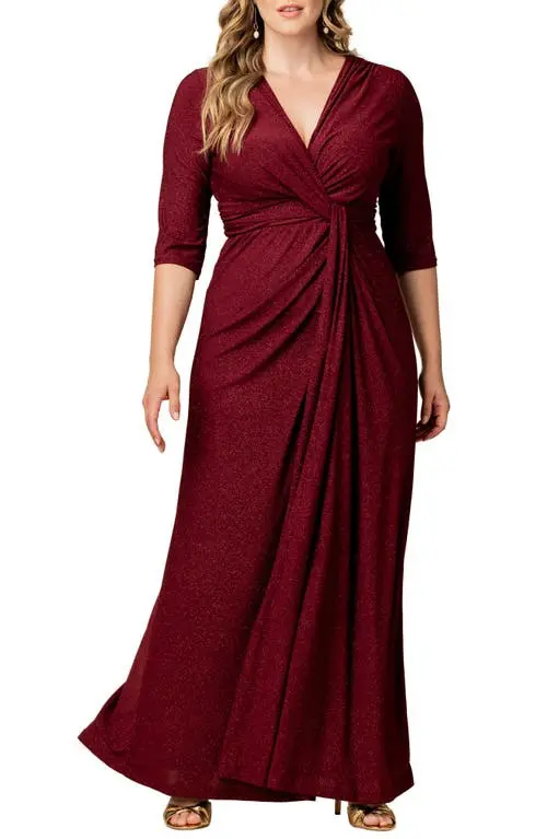 KIYONNA Romanced Moonlight Glitter A-line Gown - Dark Red