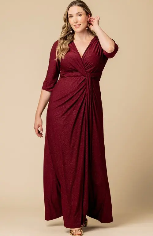 KIYONNA Romanced Moonlight Glitter A-line Gown - Dark Red