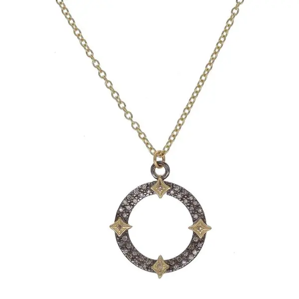 Armenta Champagne Diamond Open Pavé Circle Necklace - Silver/ Yellow Gold