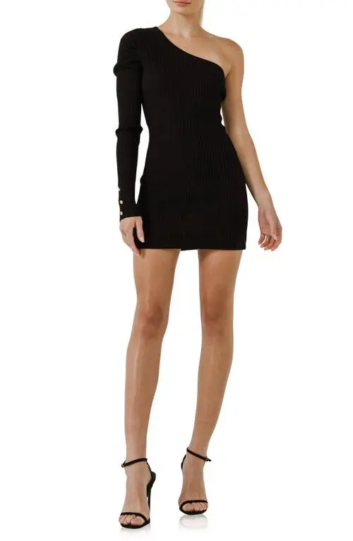 Endless Rose Puff Sleeve One Shoulder Sweater Dress