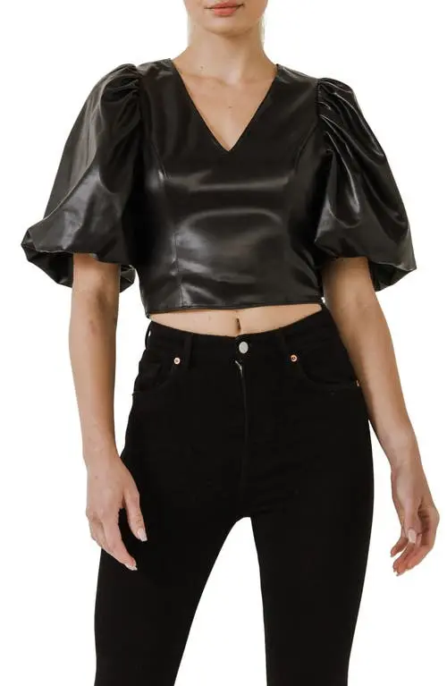 Endless Rose Puff Sleeve Faux Leather Top
