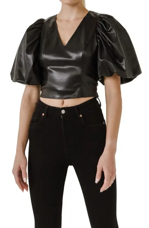 Endless Rose Puff Sleeve Faux Leather Top