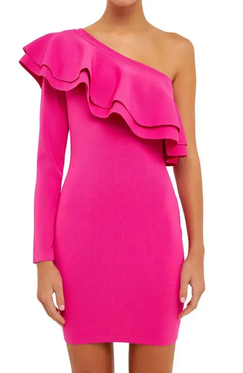 Endless Rose One-shoulder Knit Mini Dress