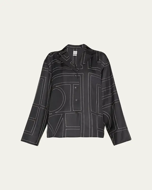 TOTEME Monogram-embroidered Silk Pajama Top - Black