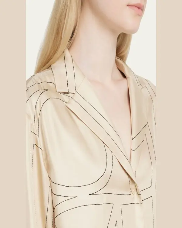 TOTEME Monogram-embroidered Silk Pajama Top - Natural