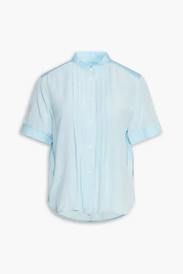 Rag & Bone Sarah Pintucked Cotton Poplinpaneled Silk Crepe De Chine Shirt - Sky Blue