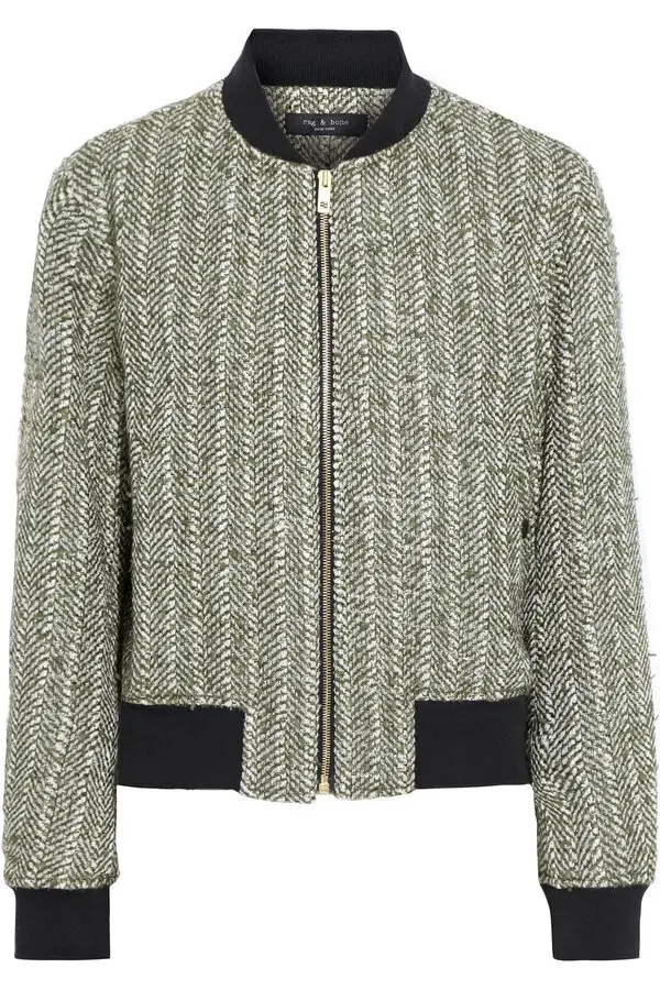 Rag & Bone Manston Metallic Herringbone Wool-blend Tweed Bomber Jacket