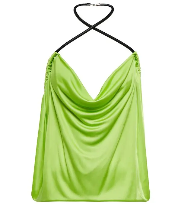 Attico Pauline Leather-trimmed Top - Green