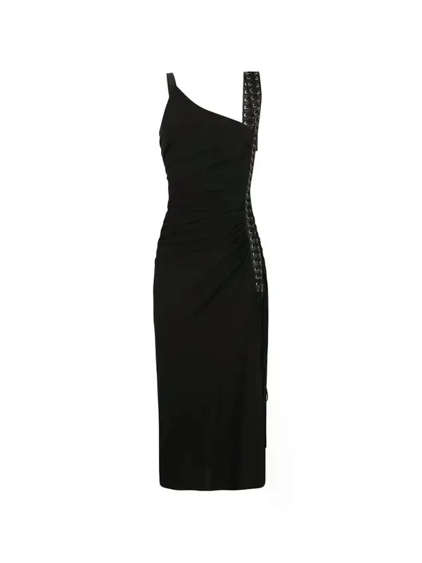 Dolce & Gabbana Sleeveless Lace-up Ruched Midi Dress - Black