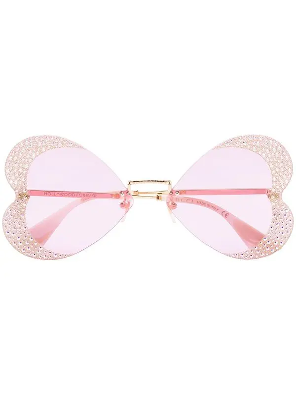 Heart-Shaped Crystal Sunglasses - Pink and Gold Gucci Metal Crystal Heart Frame Sunglasses GG0897S Pink Gold  main image 4