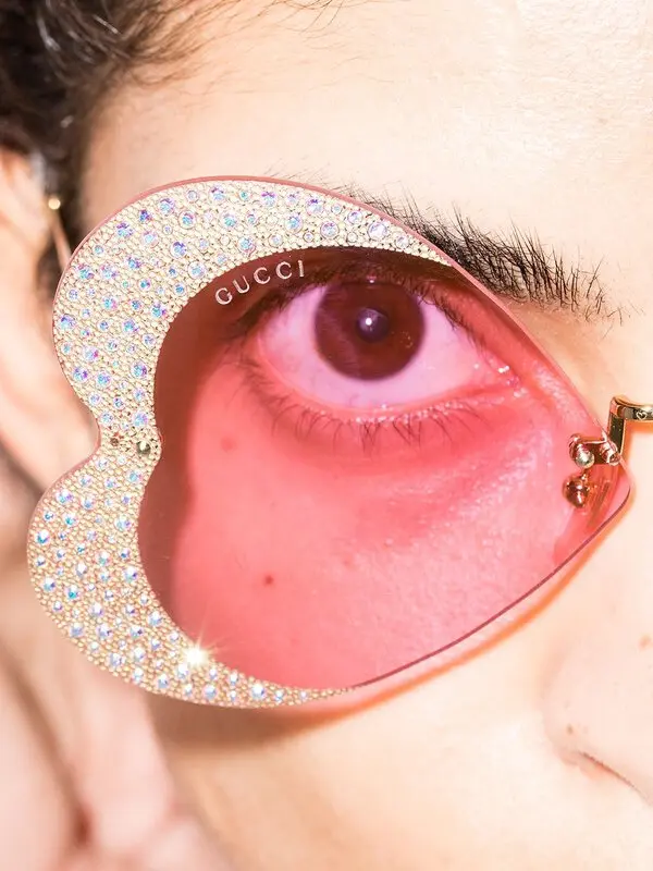 Gucci Crystal-Embellished Heart-Shape Sunglasses - Gold | Editorialist