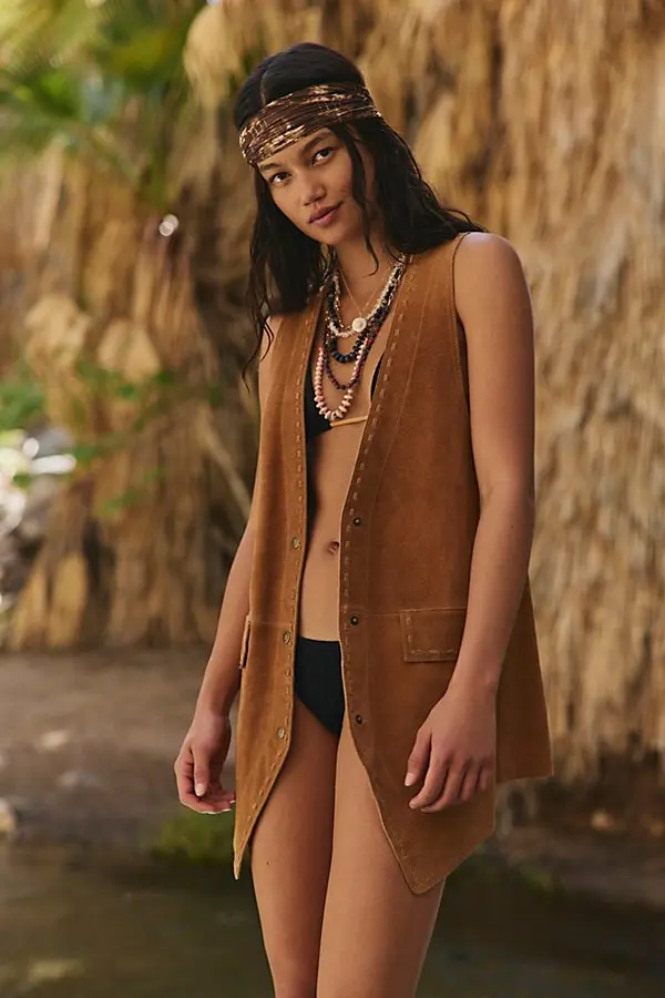 Free People We The Free Low Rider Suede Vest - Cinnamon Brulee