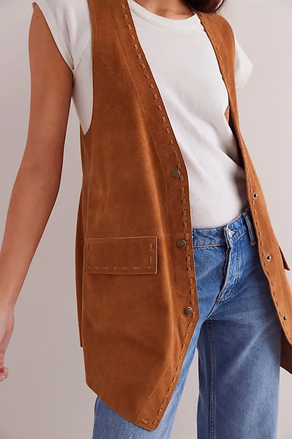 Free People We The Free Low Rider Suede Vest - Cinnamon Brulee