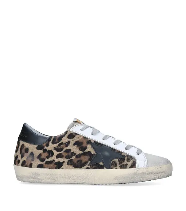 GOLDEN GOOSE Leather Leopard Print Super-star Sneakers - Brown