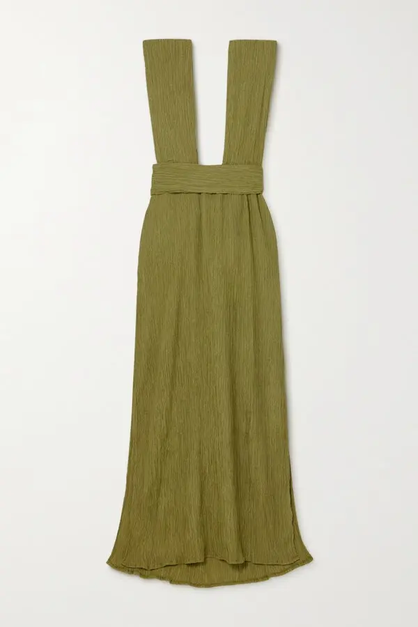 savannah morrow green dress Verita Open-Back Crinkled Silk And Bamboo-Blend Halterneck Maxi In - 50% Off lily rose depp lilac dress