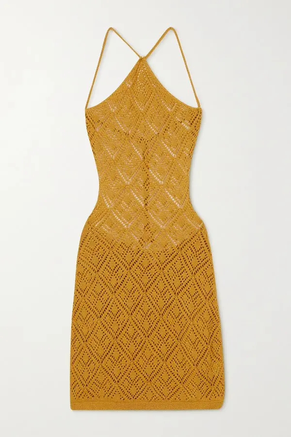 savannah morrow crochet dress Savannah Morrow Jamaica Open-Back Crocheted Pima Cotton Mini Dress In  Yellow - 70% Off