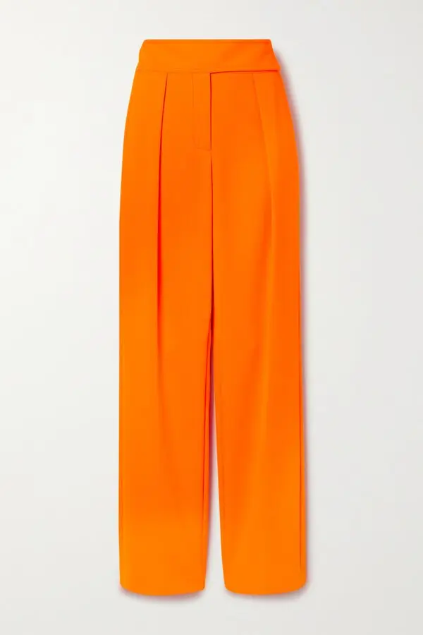 Christopher John Rogers Pleated Crepe Tapered Pants - Orange