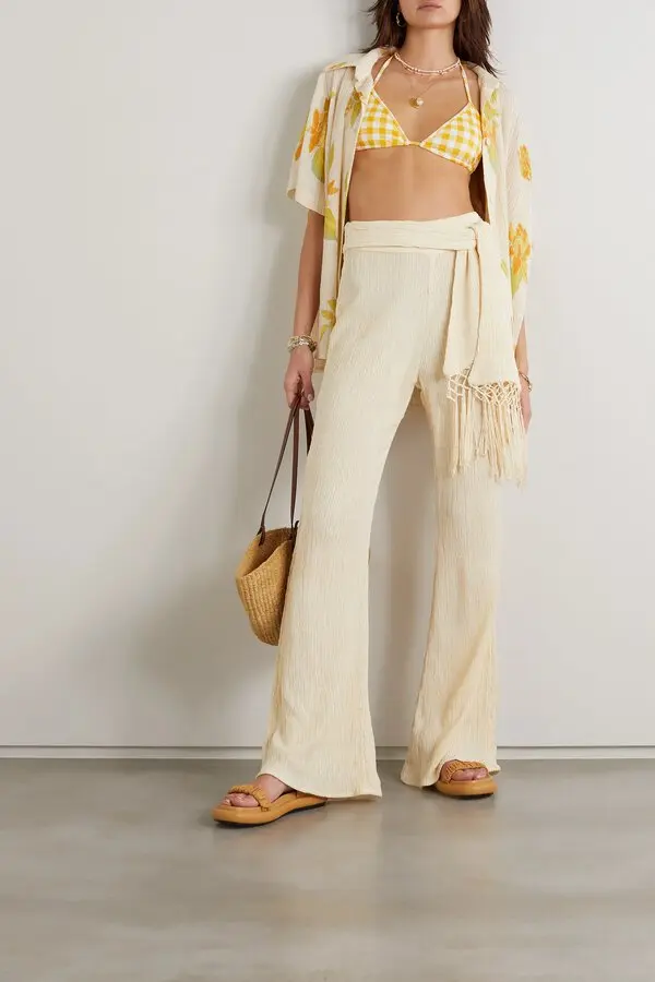 Savannah Morrow Vea Crinkled Silk And Bamboo-blend Pants