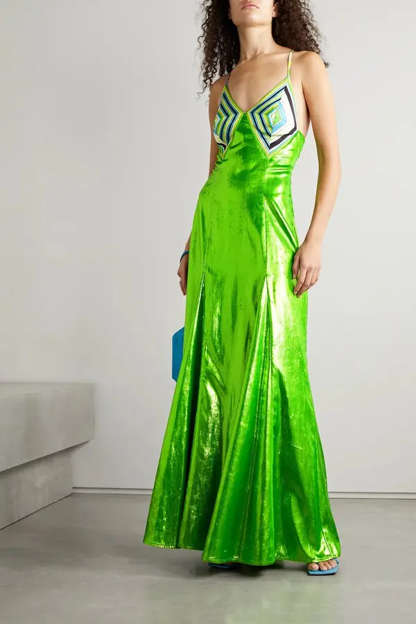 Christopher John Rogers Printed Twill-Trimmed Velvet Gown In Green - 70%  Off | Editorialist