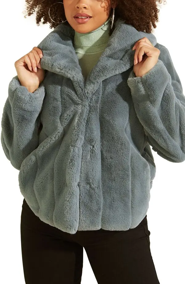 Guess Faux Fur Jacket - Dusty Teal