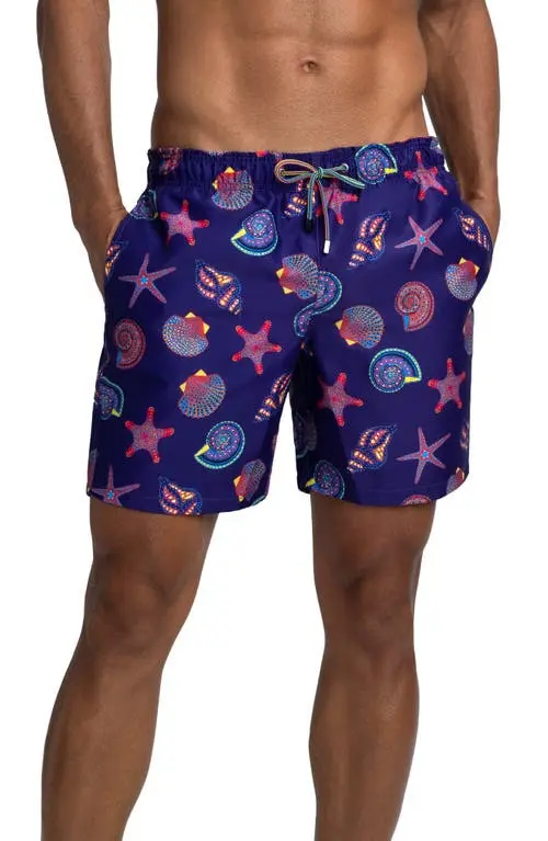 Bugatchi Seashell Print Swim Trunks - Night Blue