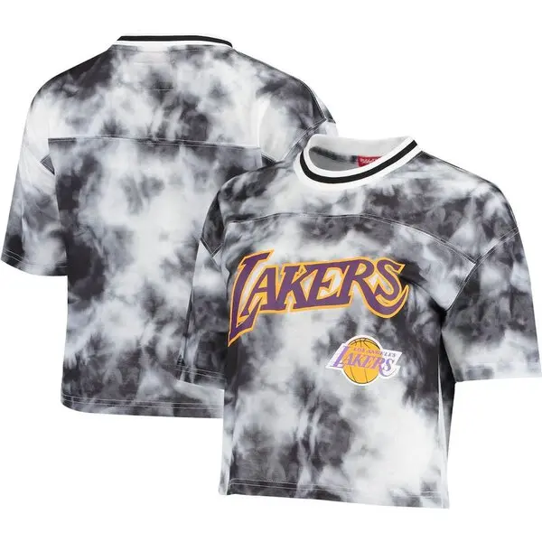 Mitchell & Ness White Los Angeles Lakers Hardwood Classics Tie-dye Cropped T-shirt - Black