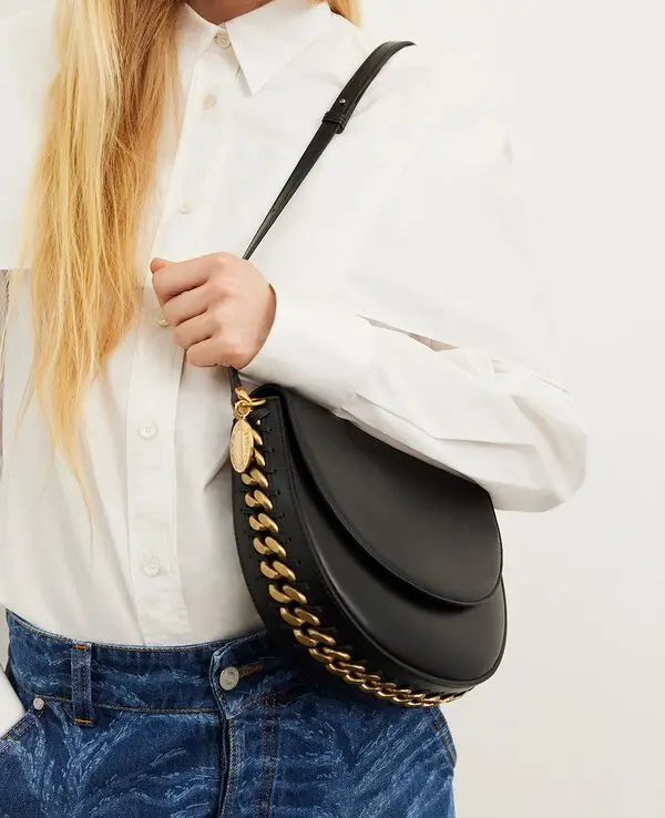 Stella McCartney Frayme Medium Flap Shoulder Bag - Black