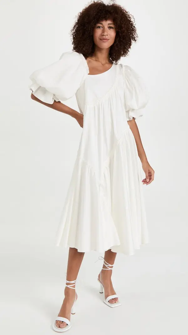 casabianca braided asymmetric puff sleeve midi dress Aje In Ivory - 70% Off Birthday dress