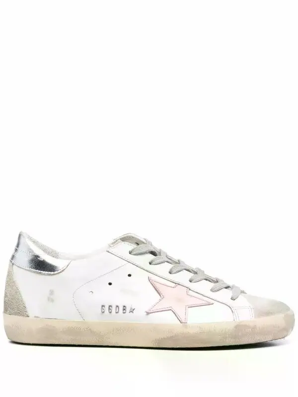 GOLDEN GOOSE Super-star Trainers With Pink Star And Silver Heel Tab