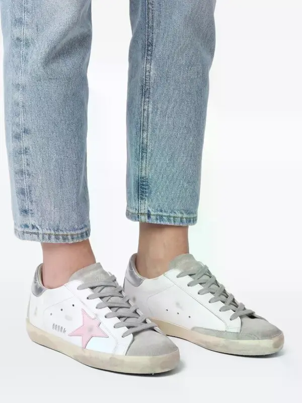 GOLDEN GOOSE Super-star Trainers With Pink Star And Silver Heel Tab