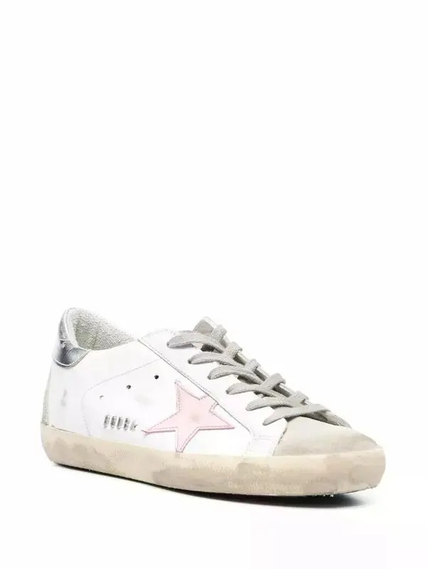 GOLDEN GOOSE Super-star Trainers With Pink Star And Silver Heel Tab