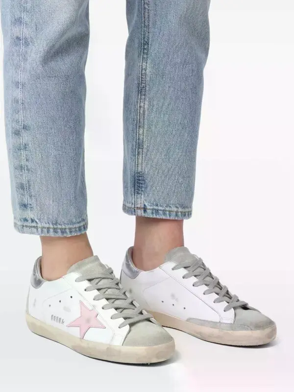 GOLDEN GOOSE Super-star Trainers With Pink Star And Silver Heel Tab