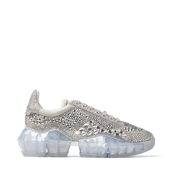 JIMMY CHOO Diamond/f Crystal Shimmer Suede Low-top Trainers With Crystal Details
