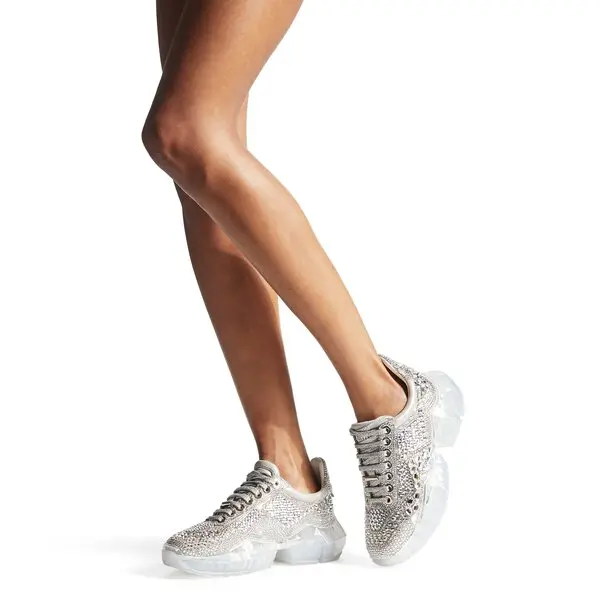 JIMMY CHOO Diamond/f Crystal Shimmer Suede Low-top Trainers With Crystal Details
