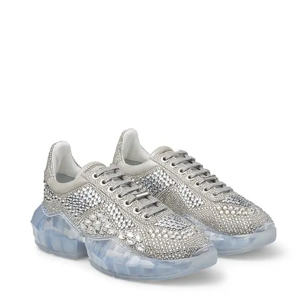 JIMMY CHOO Diamond/f Crystal Shimmer Suede Low-top Trainers With Crystal Details
