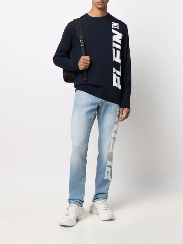 Philipp Plein Logo-print Wool Sweater - Blue