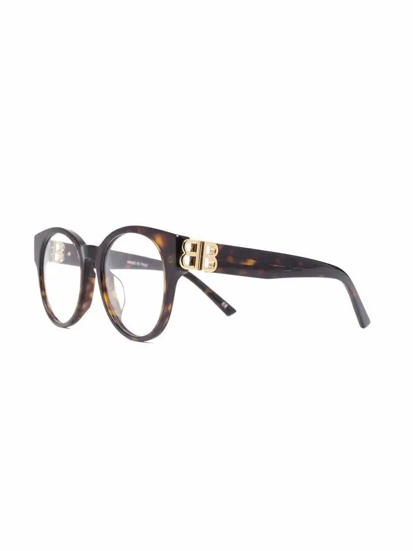 Balenciaga Bb Logo Tortoiseshell Round-framed Glasses