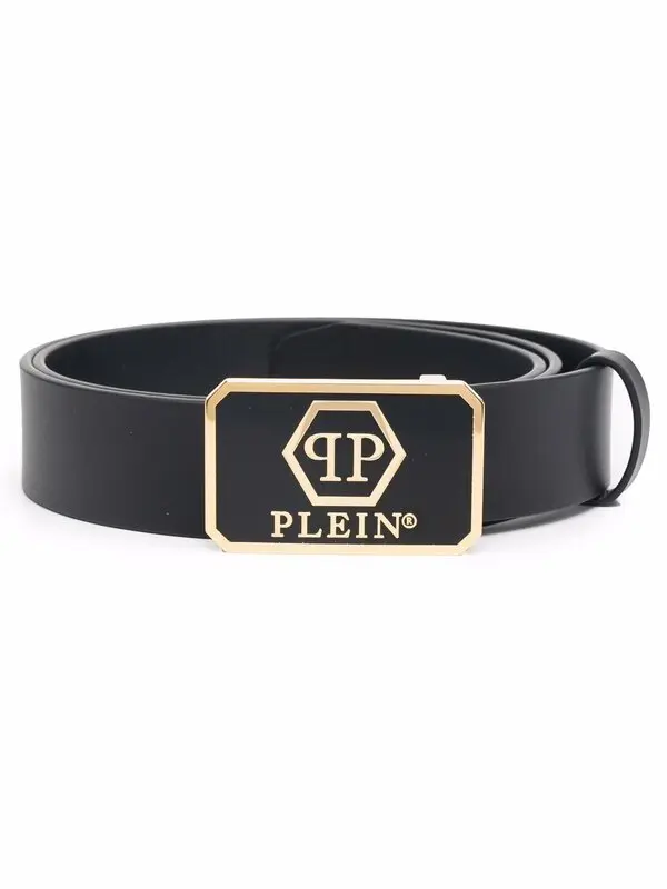 Philipp Plein Hexagon Logo Buckle Belt - Black