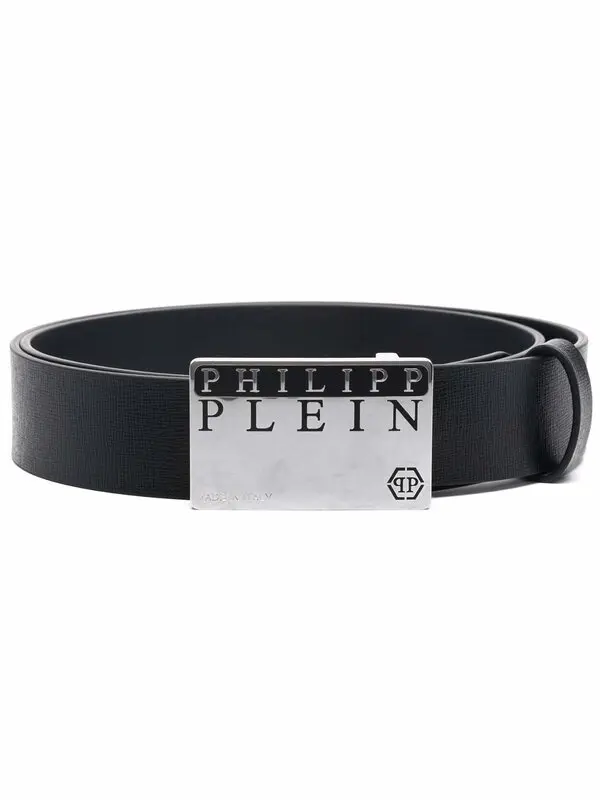 Philipp Plein Logo Buckle Leather Belt - Black