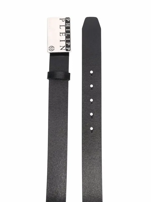 Philipp Plein Logo Buckle Leather Belt - Black