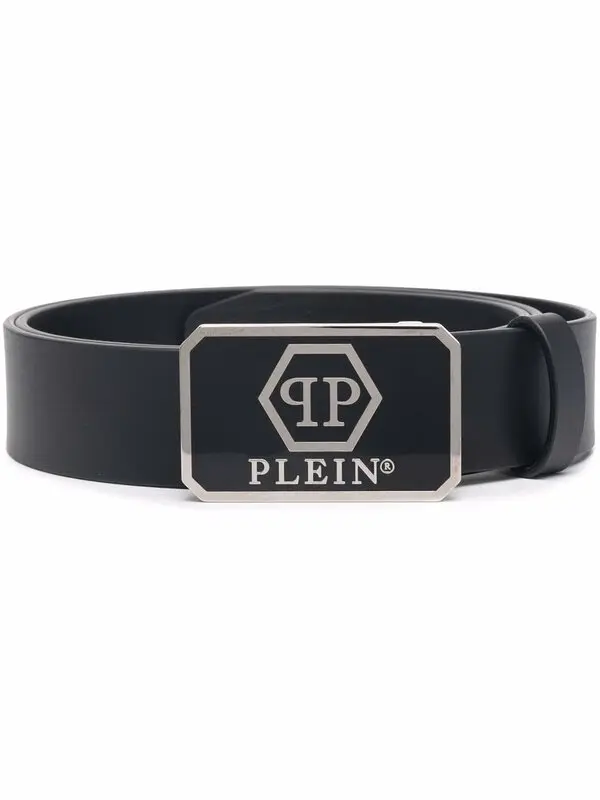 Philipp Plein Hexagon Logo Leather Belt - Black