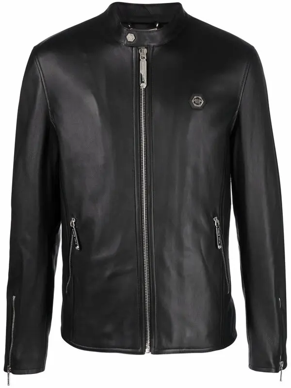Philipp Plein Logo Zipped Biker Jacket