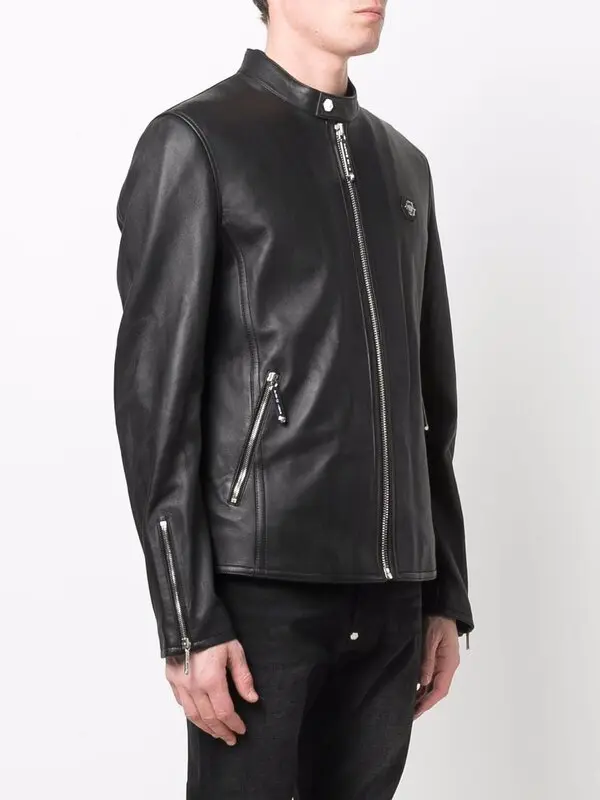 Philipp Plein Logo Zipped Biker Jacket
