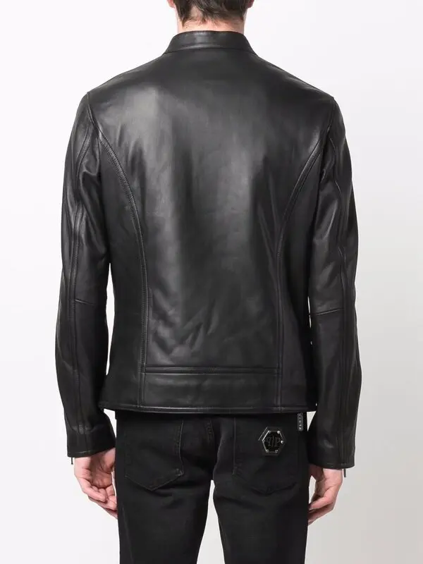 Philipp Plein Logo Zipped Biker Jacket