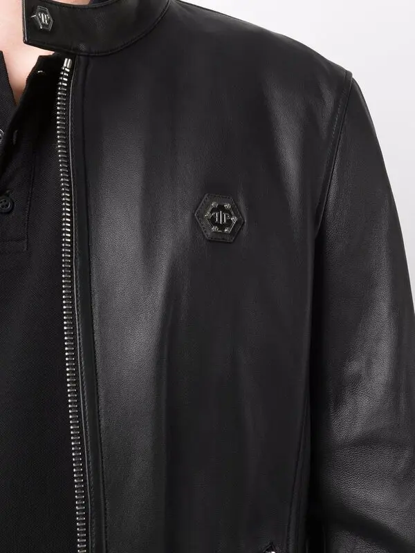 Philipp Plein Logo Zipped Biker Jacket