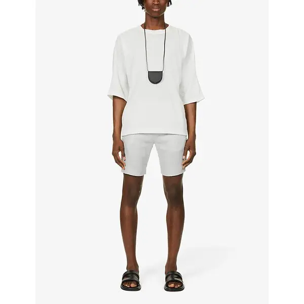 Frescobol Carioca High-rise Linen-cotton Blend Shorts - Light Melange Grey